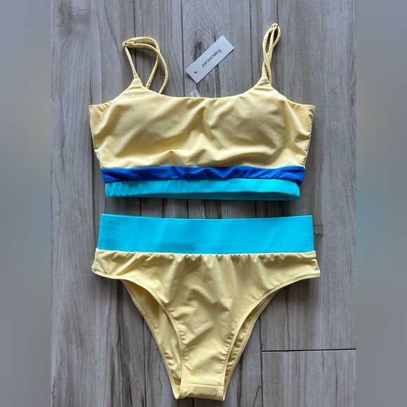 Francesca's Collections | Swim | Yellow And Blue Bathing Suit | Poshmark